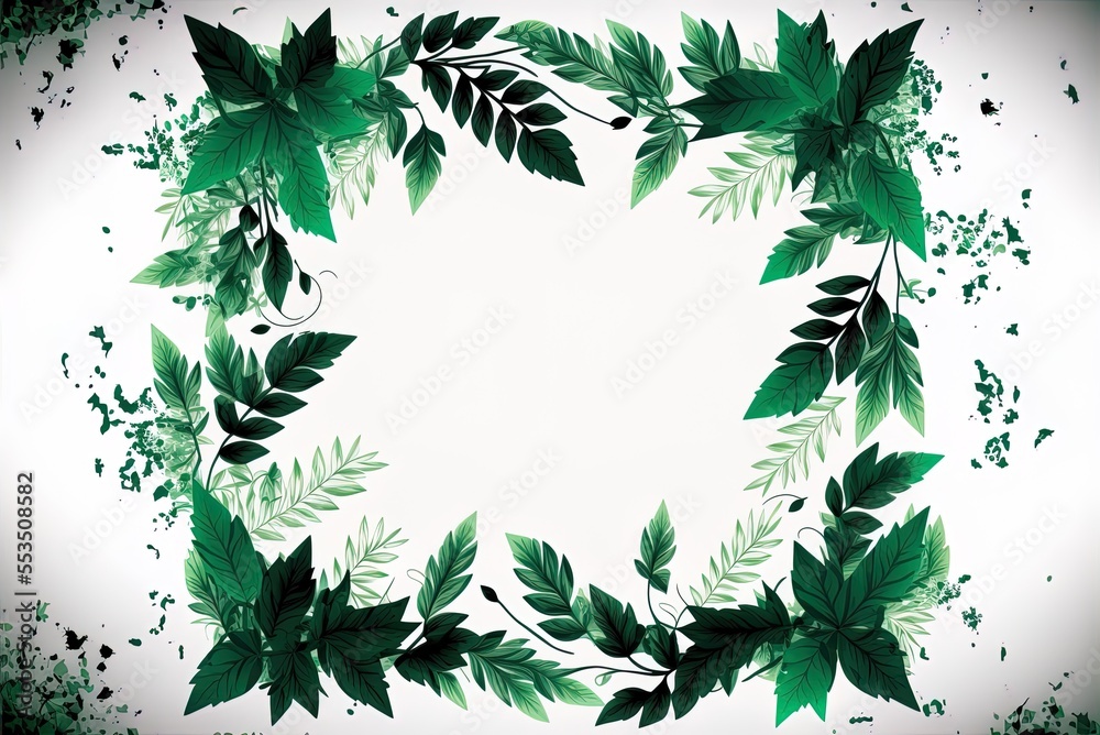 Leafy green abstract square border frame, isolated on white Generative ...