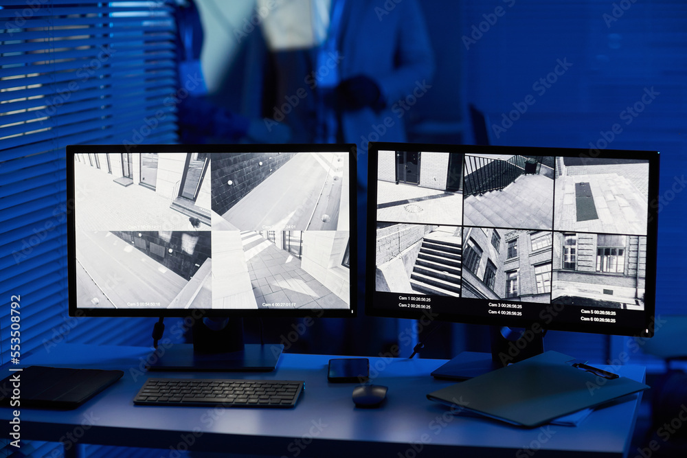 Stockfoto Background image of computer screens with surveillance camera ...