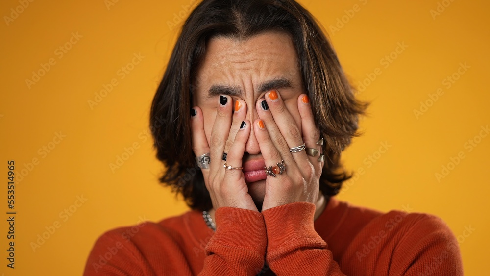 Tired fatigued headache exhausted Hispanic Latino gender fluid young ...