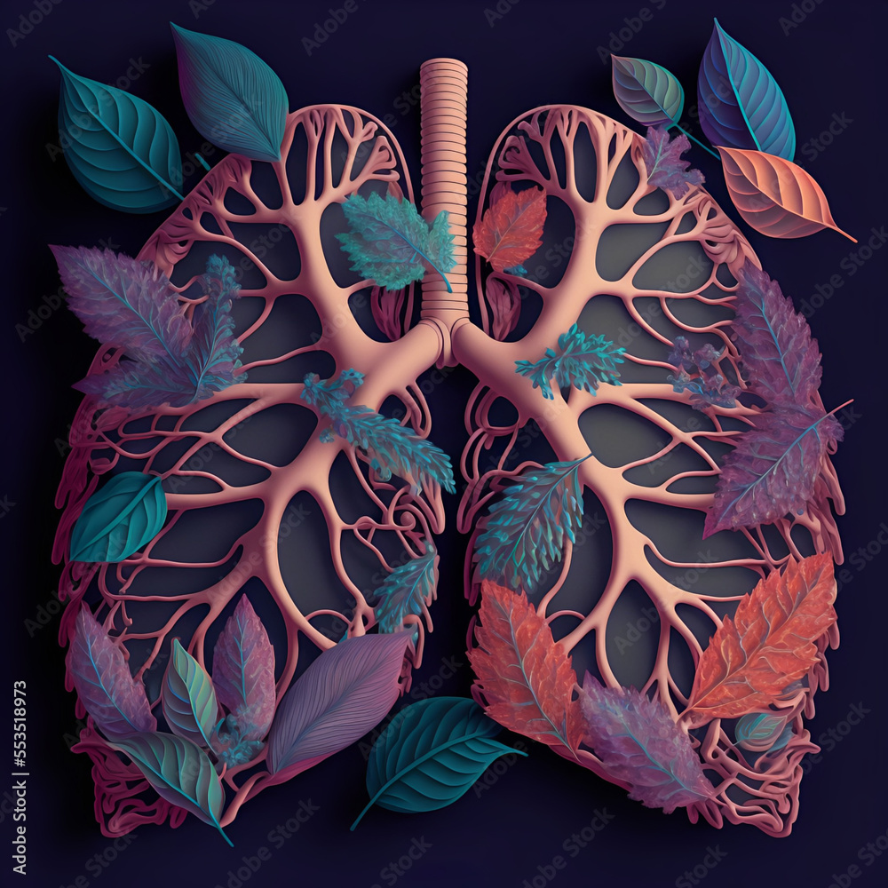 Concept art illustration of a Healthy lungs shaped leaves and branches ...