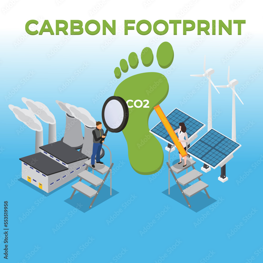 Footprint carbon neutral co2 balance isometric 3d vector illustration ...