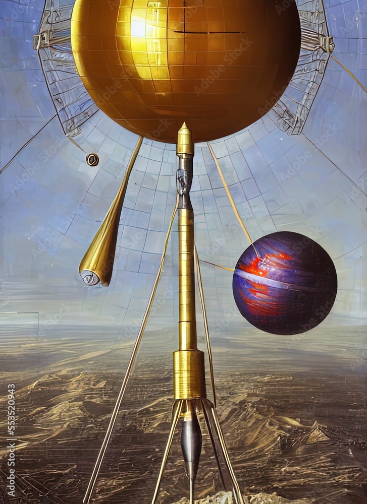 Fictional Sputnik 1 from Soviet Union. Space Art Collection Stock ...