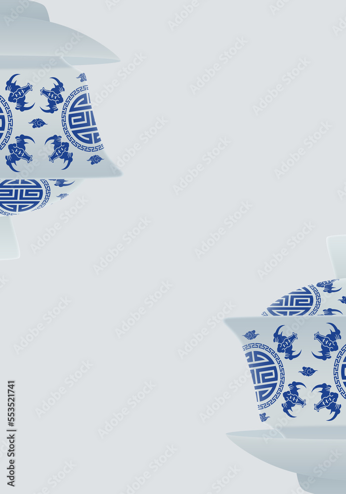 Blue and white porcelain pattern chinese traditional teacup on white ...