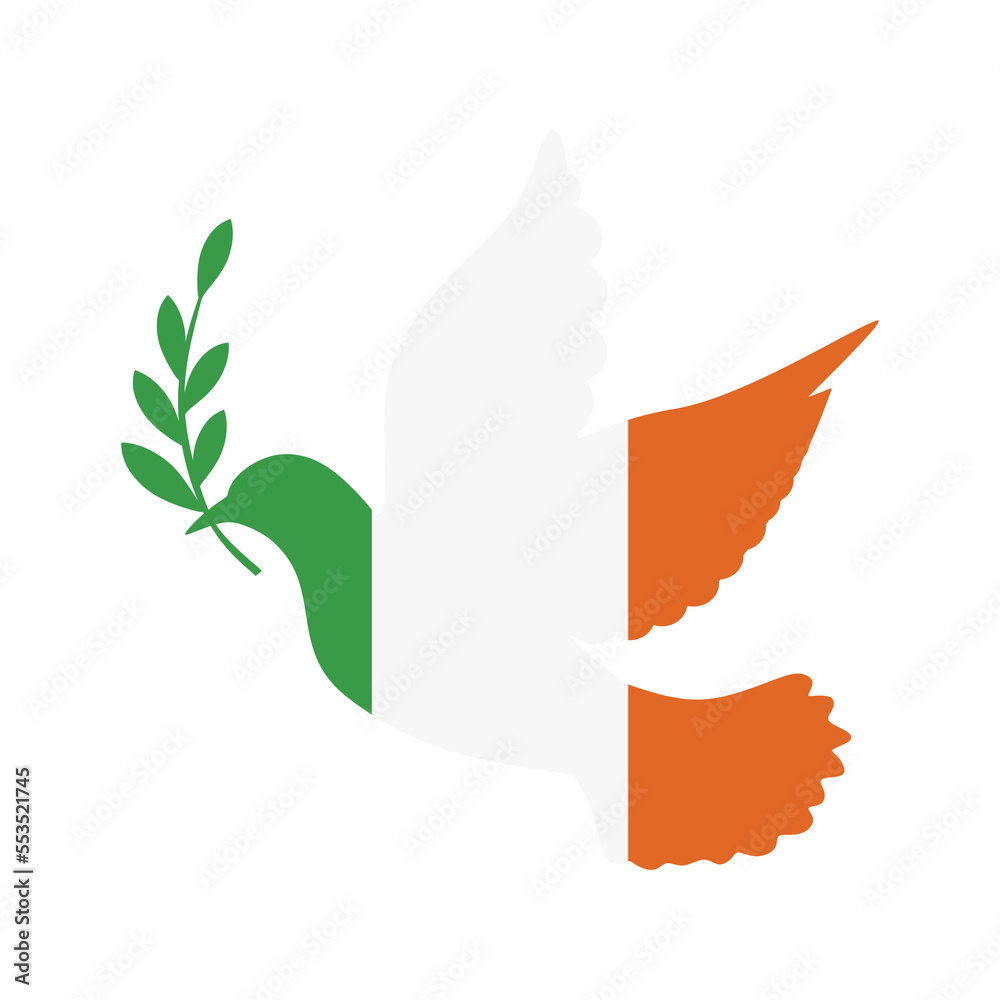 Dove symbol of peace and flag of Ireland. Dove with Ireland flag color ...