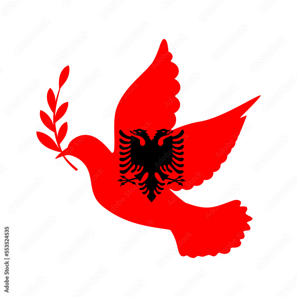 Dove symbol of peace and flag of Albania. Dove with Albania flag color ...