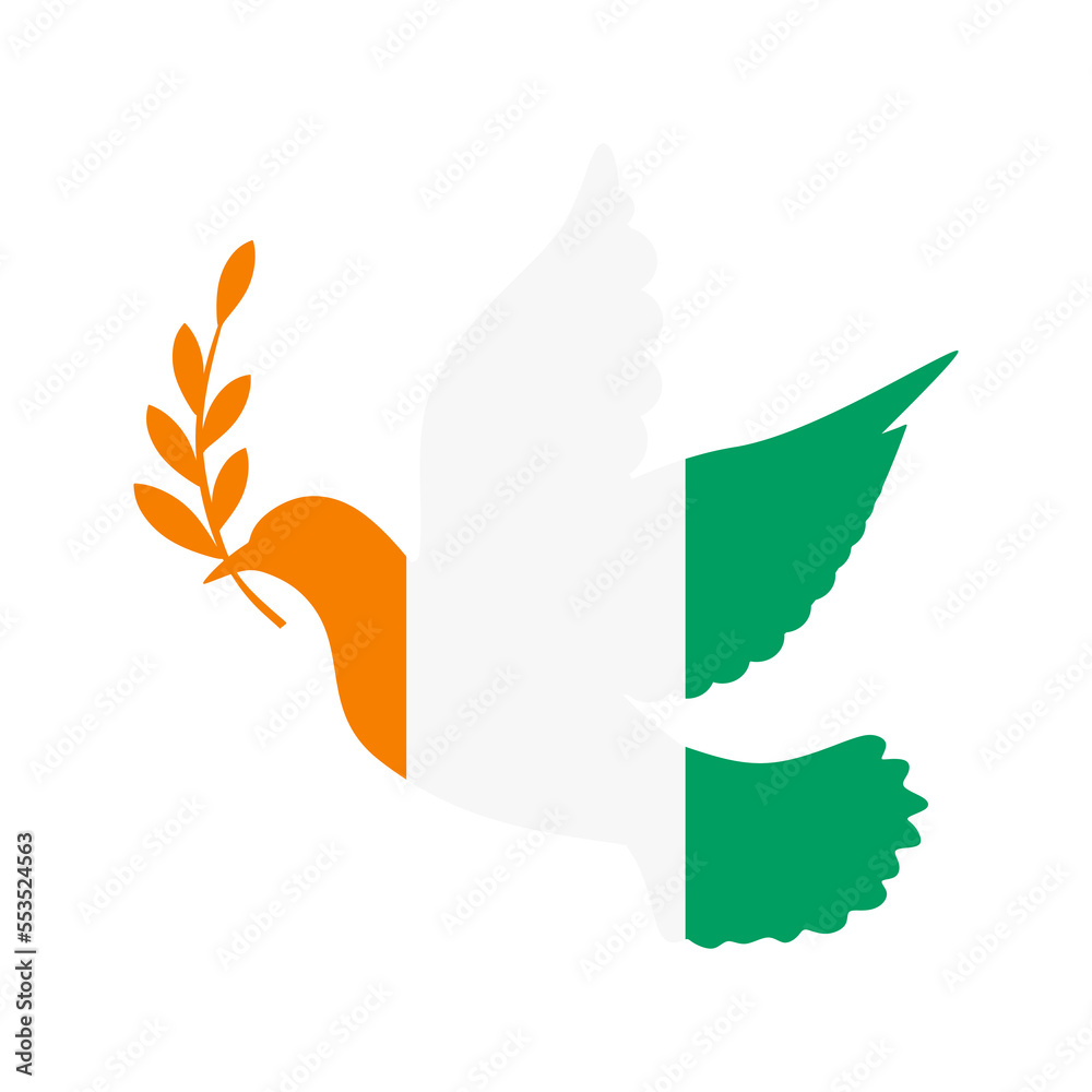 Dove symbol of peace and flag of Ivory Coast. Dove with Ivory Coast ...