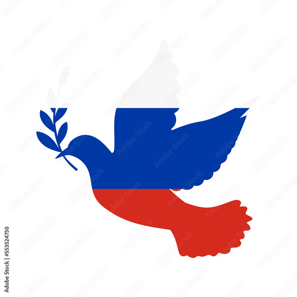 Dove symbol of peace and flag of Russia. Dove with Russian flag color ...