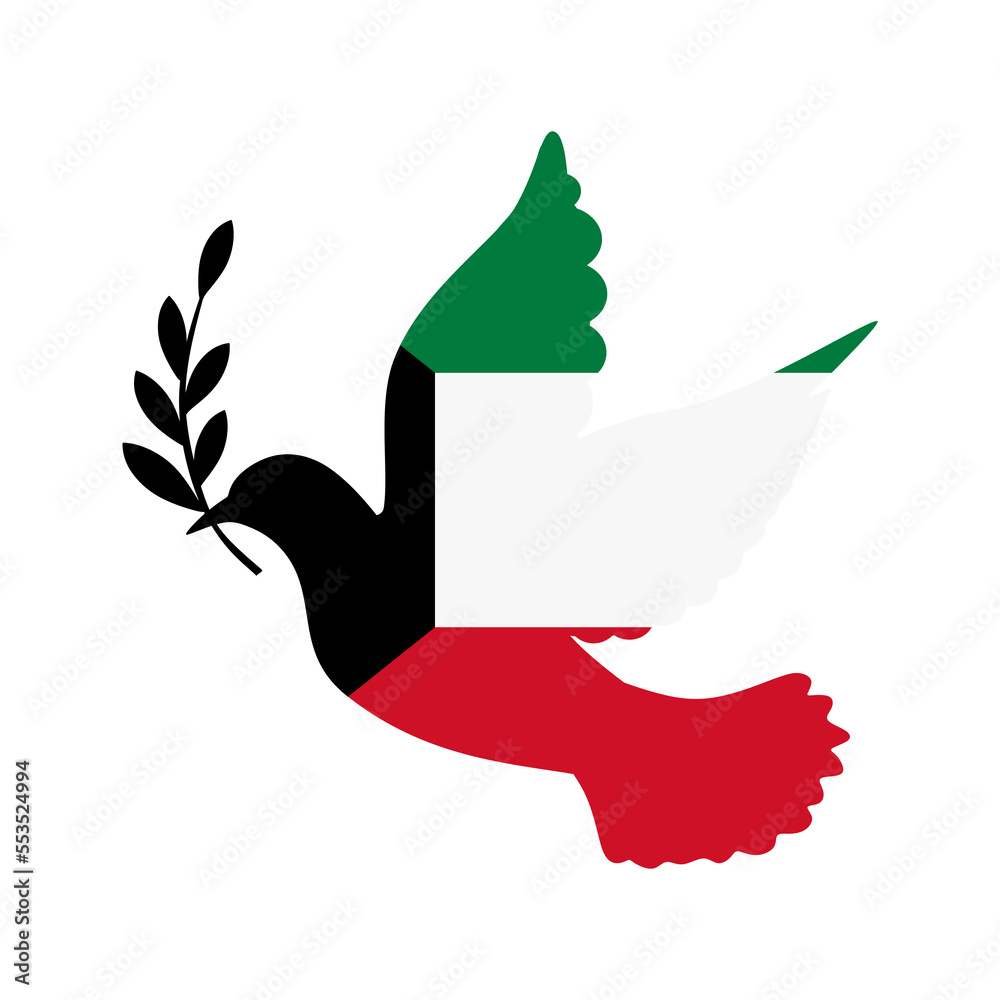 Dove symbol of peace and flag of Kuwait. Dove with Kuwait flag color ...