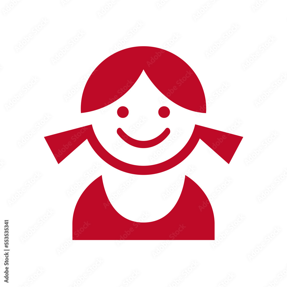 Young girl, smiling face, avatar for children, illustration over a ...