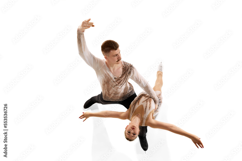 Short programme. Portrait of young man and woman, figure skating ...