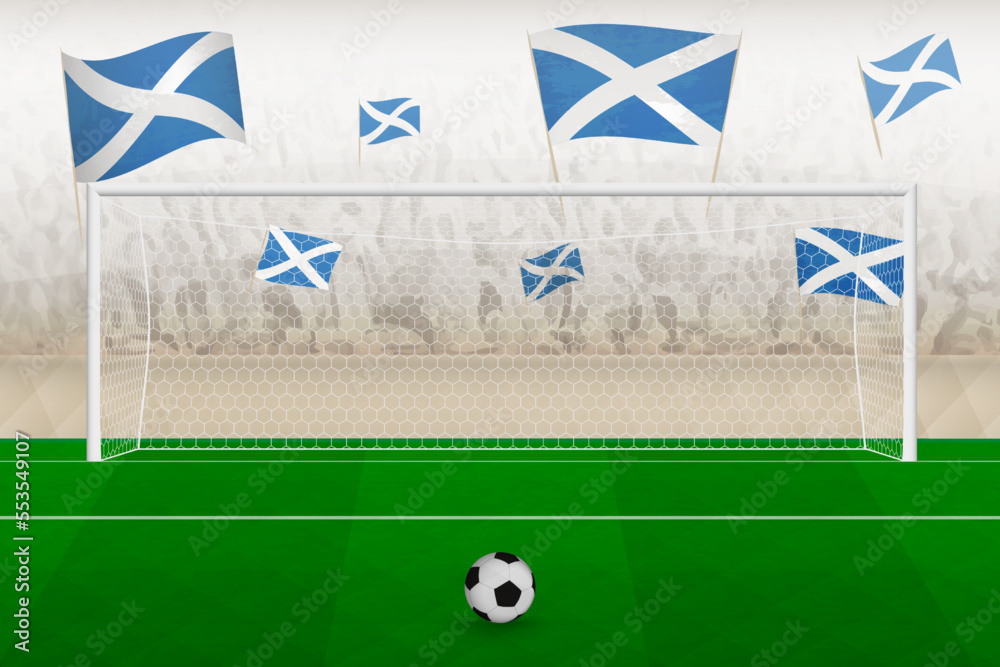 Scotland football team fans with flags of Scotland cheering on stadium ...
