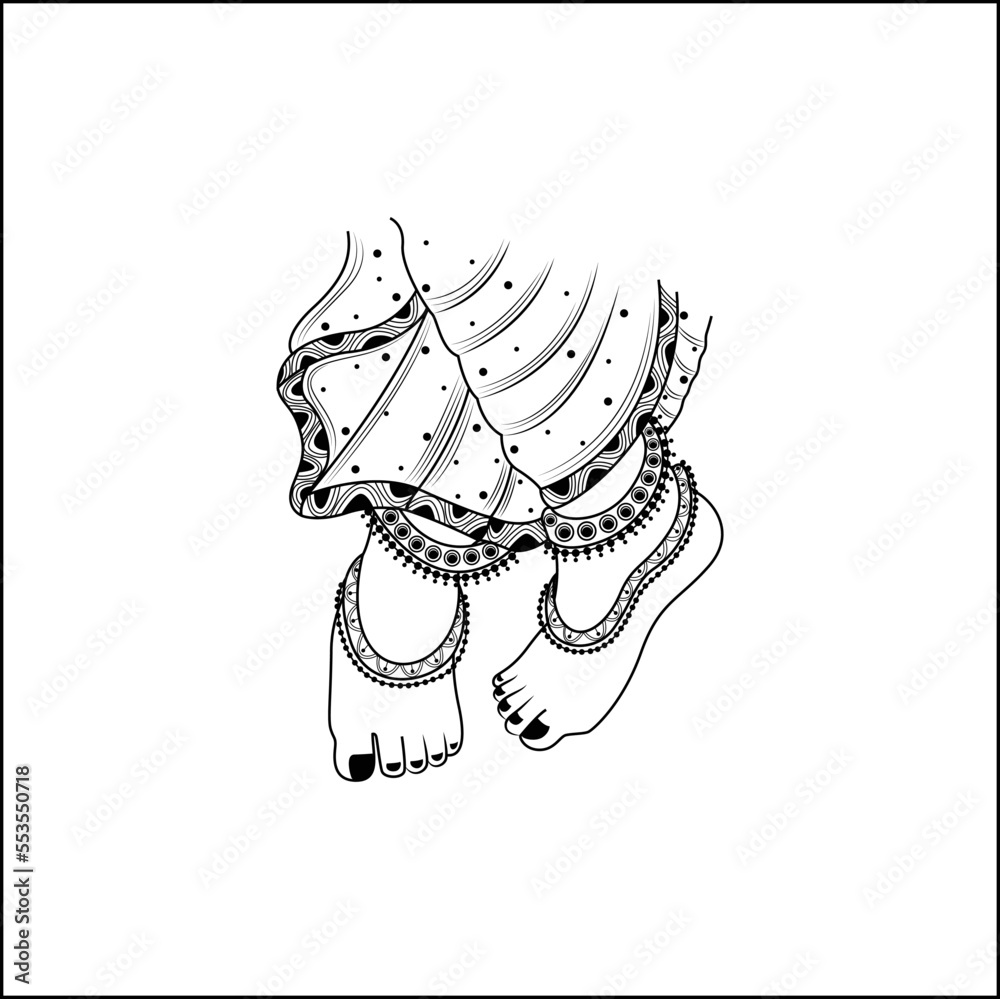 Artistic line drawing of Indian traditional Music Instrument flute with ...