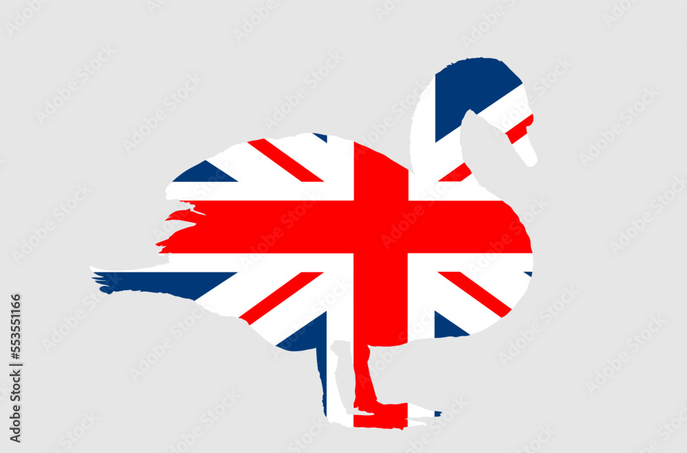 Great Britain flag over swan bird national animal vector silhouette ...