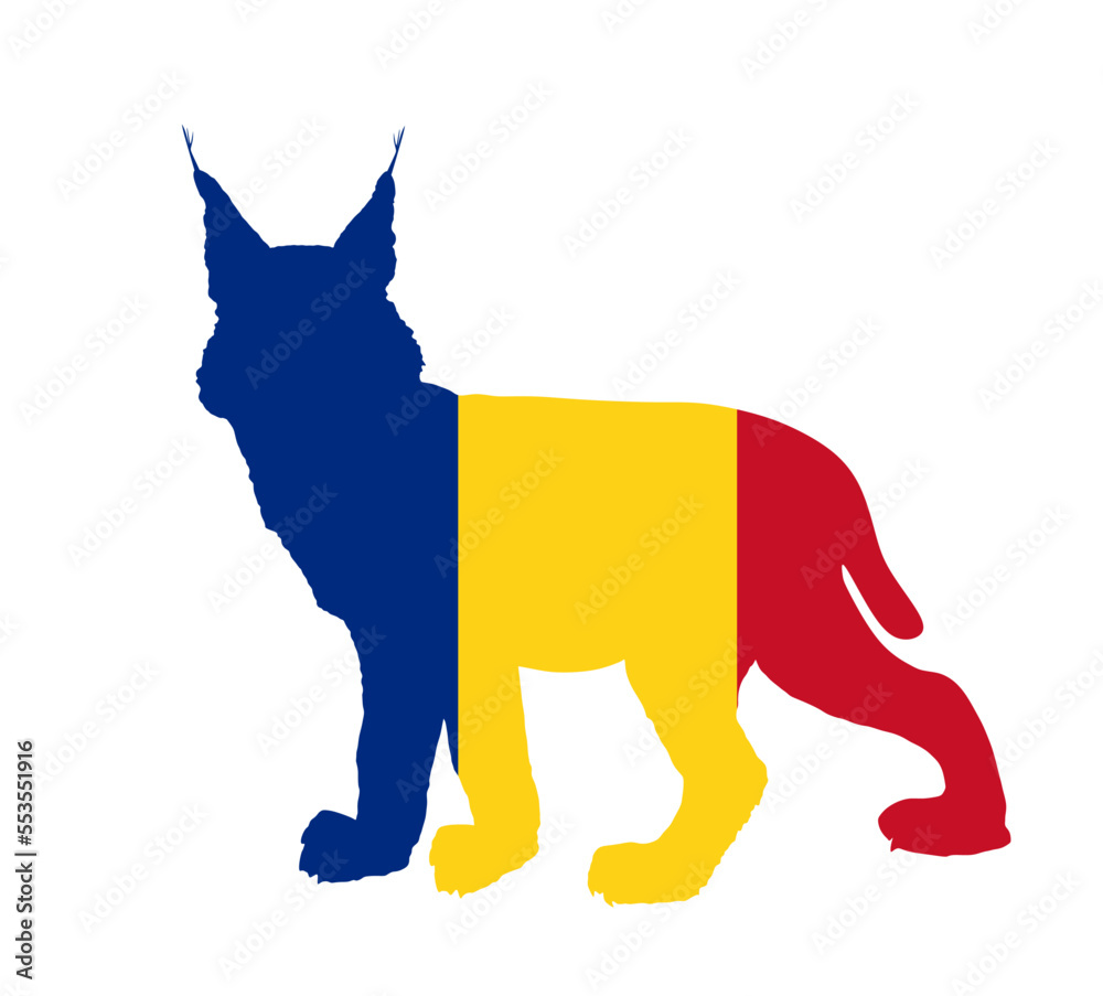 Romania flag over Lynx national animal vector silhouette illustration ...