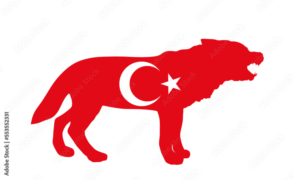 Turkey flag over wolf animal vector silhouette illustration isolated on ...