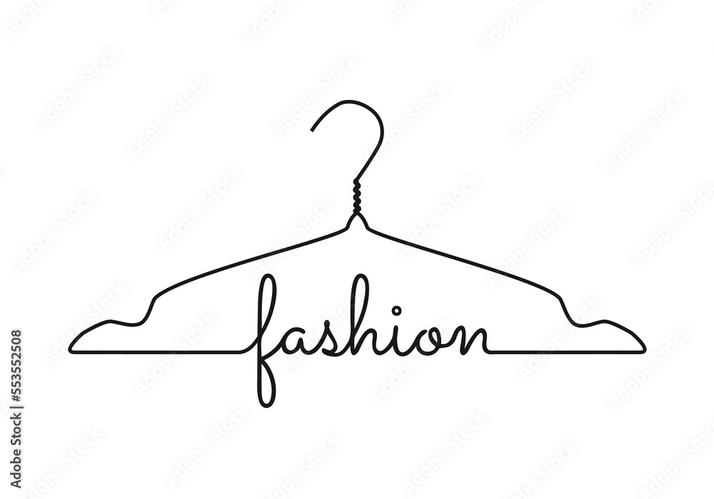 Clothes hanger, black silhouette with the word fashion, illustration ...
