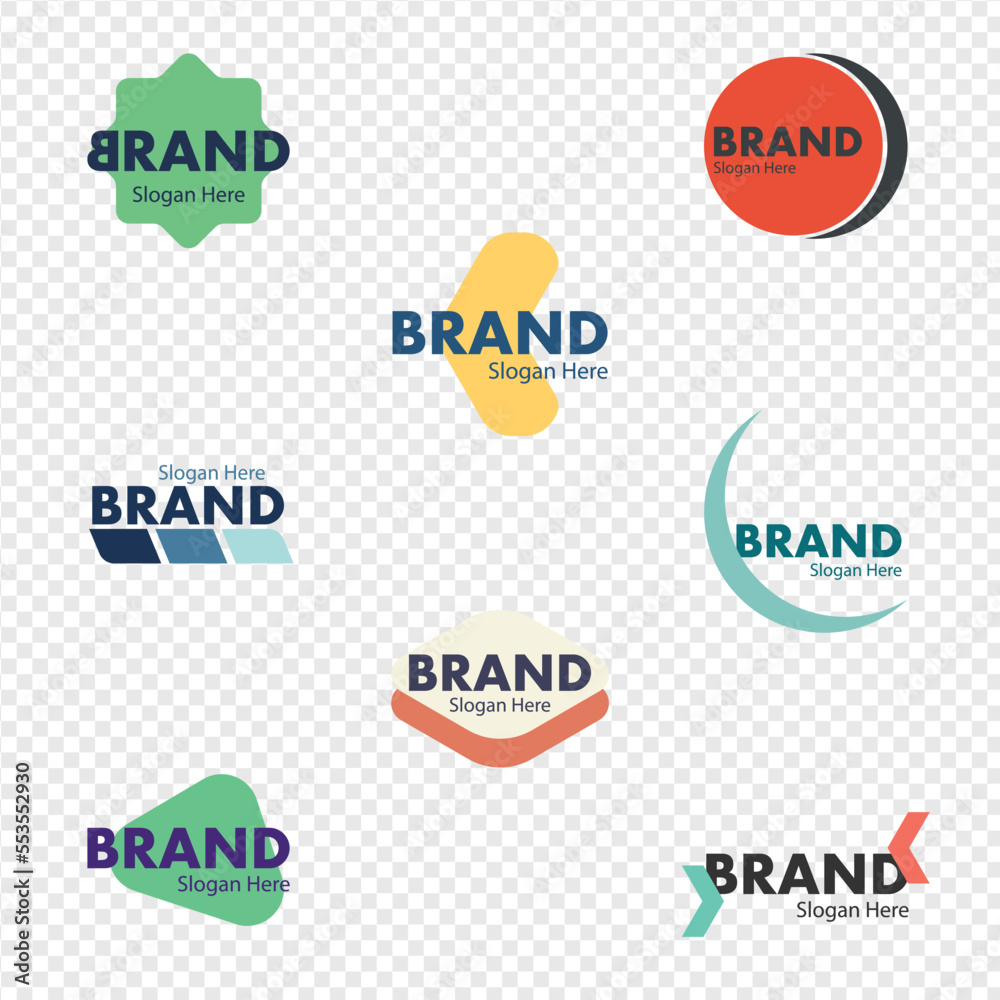 Creative colorful logos random set. Simple colors and text brand name ...
