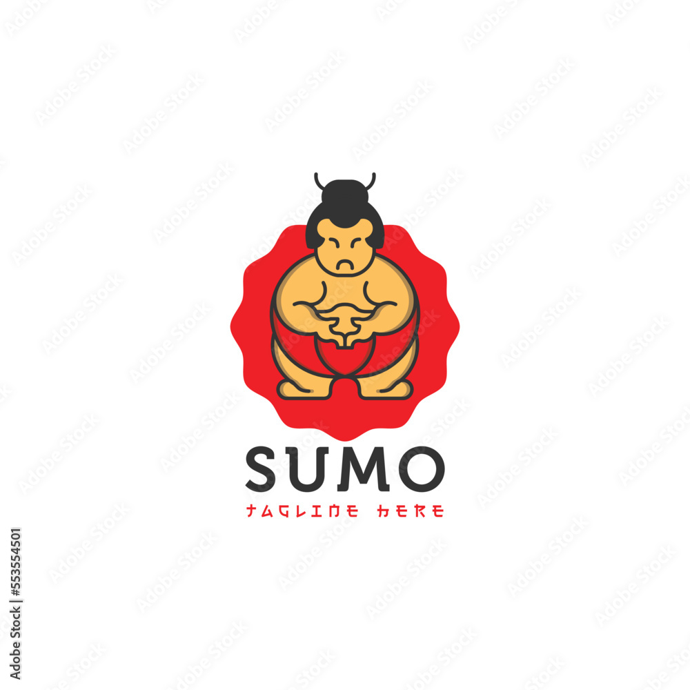 Japanese Sumo Wrestler stylized symbol, vector silhouette, logo or ...