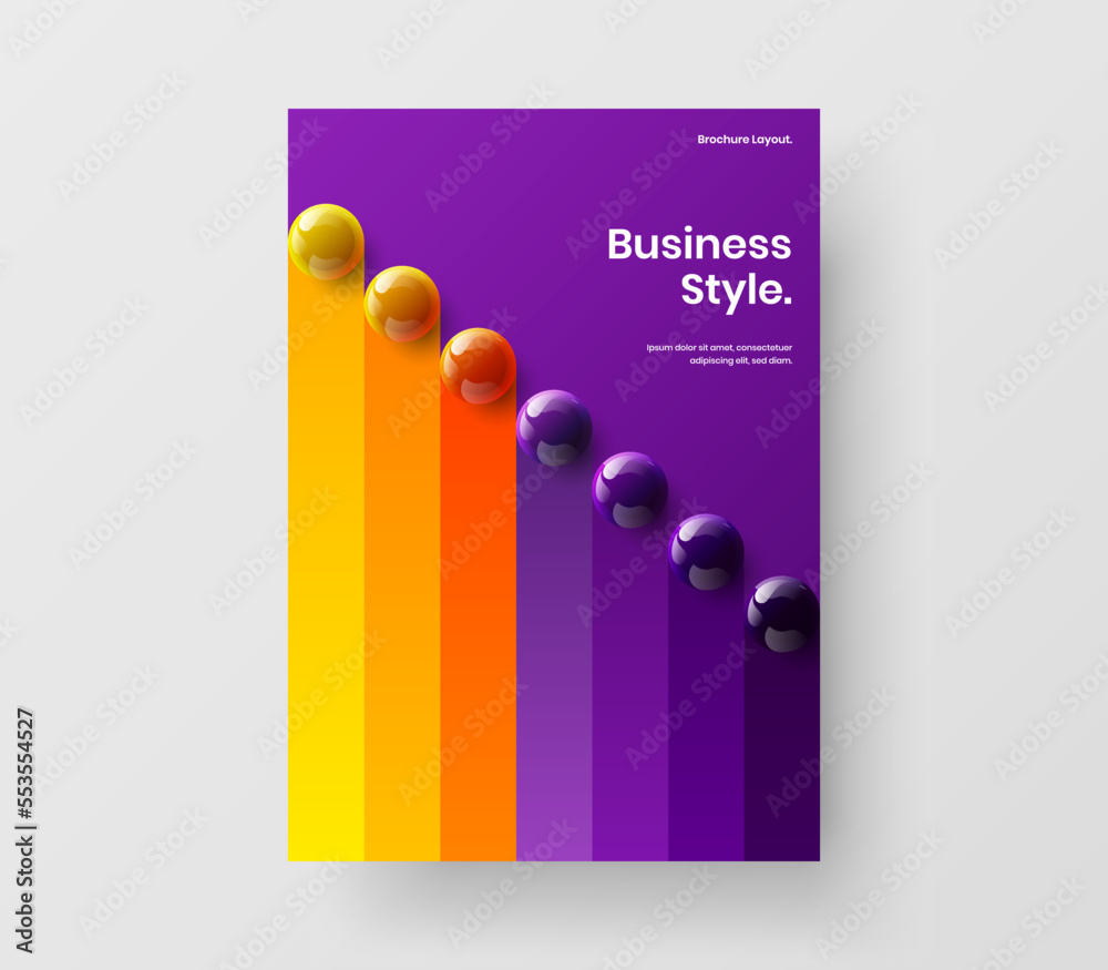 Vivid 3D spheres placard layout. Modern corporate brochure A4 design ...