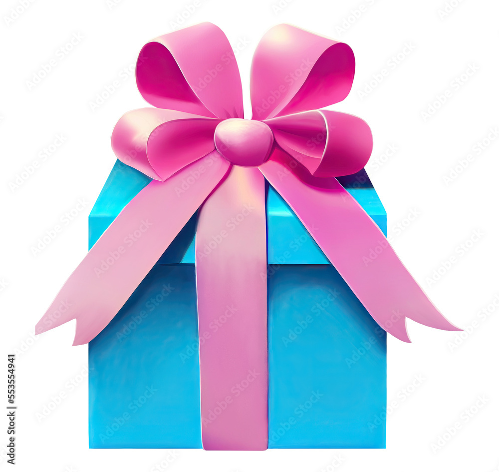 Cartoon blue gift box with pink ribbon, cut out Stock Illustration ...