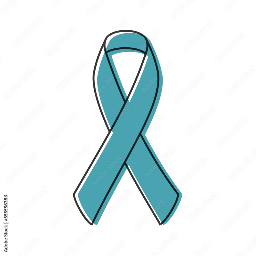 Awareness ribbon. Black outline. Teal color. Vector illustration, flat ...