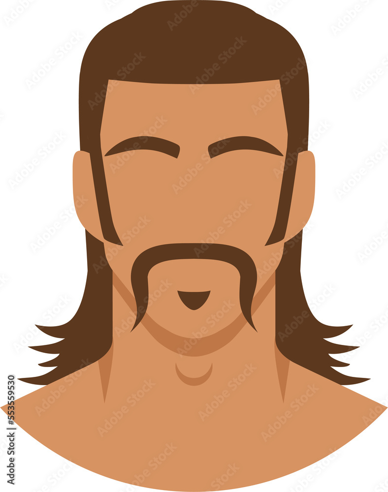 Face of man with mustache and mullet hairstyle Stock Illustration ...