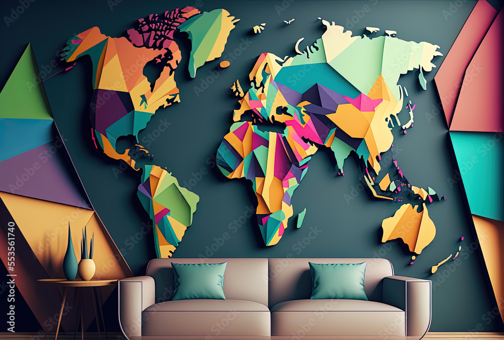 World map wallpaper in geometric style. Generative AI Stock ...