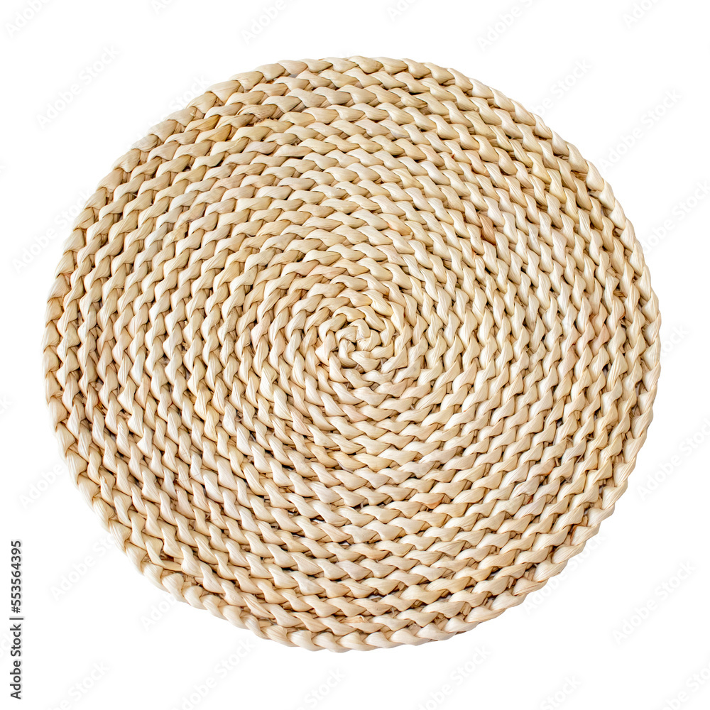 Light brown round hyacinth mat woven rug on a transparent background ...