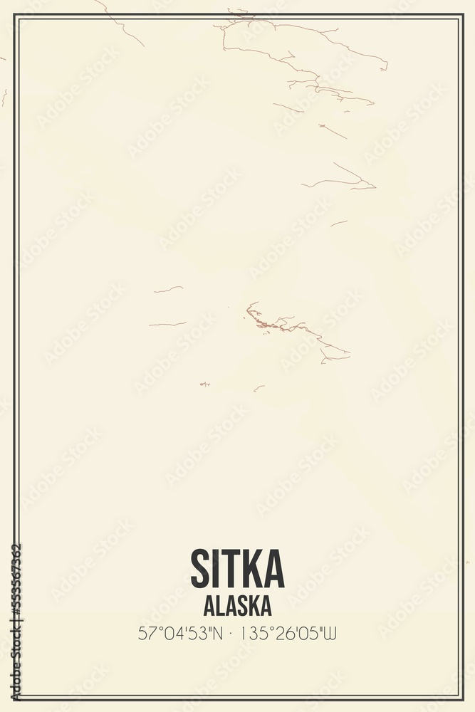 Retro US city map of Sitka, Alaska. Vintage street map. Stock ...