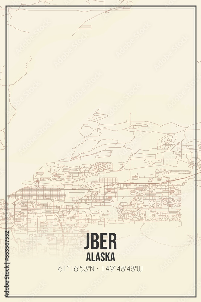 Retro US city map of Jber, Alaska. Vintage street map. Stock ...