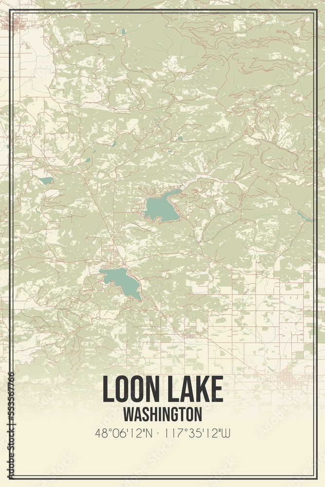Retro US city map of Loon Lake, Washington. Vintage street map. Stock ...