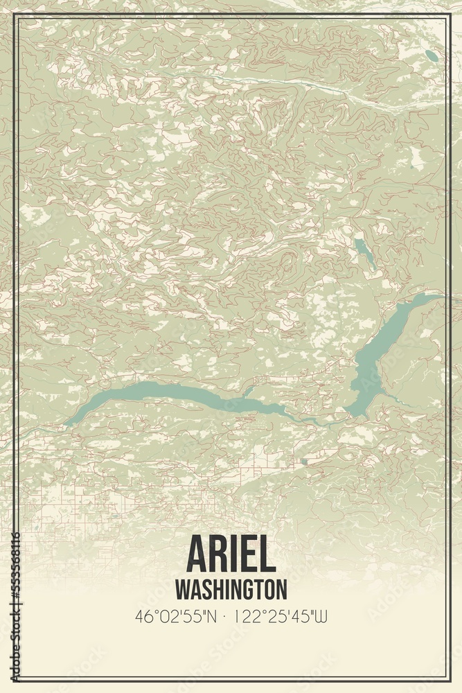 Poster Retro US city map of Ariel, Washington. Vintage street map ...