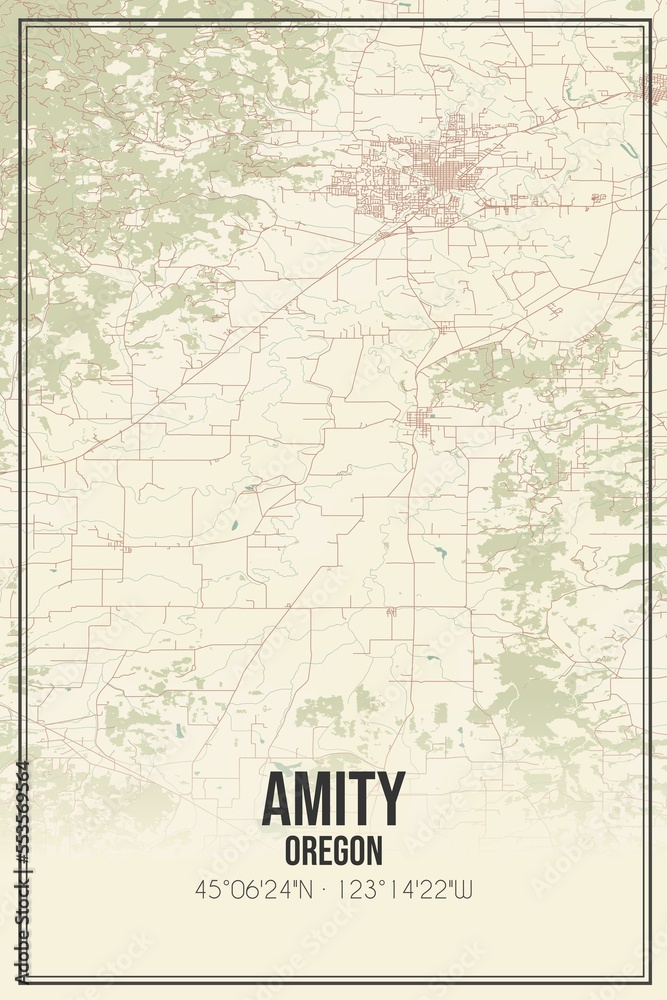 Poster Retro US city map of Amity, Oregon. Vintage street map. – Wall ...