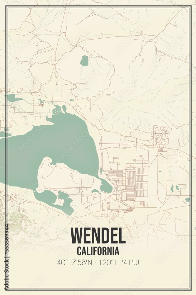 Retro US city map of Wendel, California. Vintage street map. Stock ...