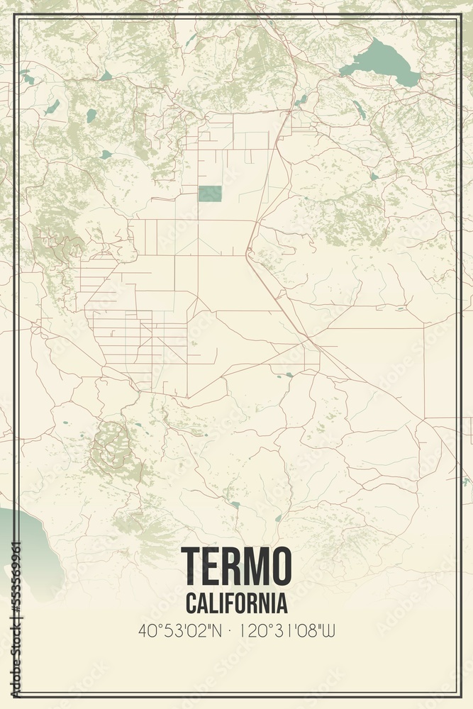 Retro US city map of Termo, California. Vintage street map. Stock ...