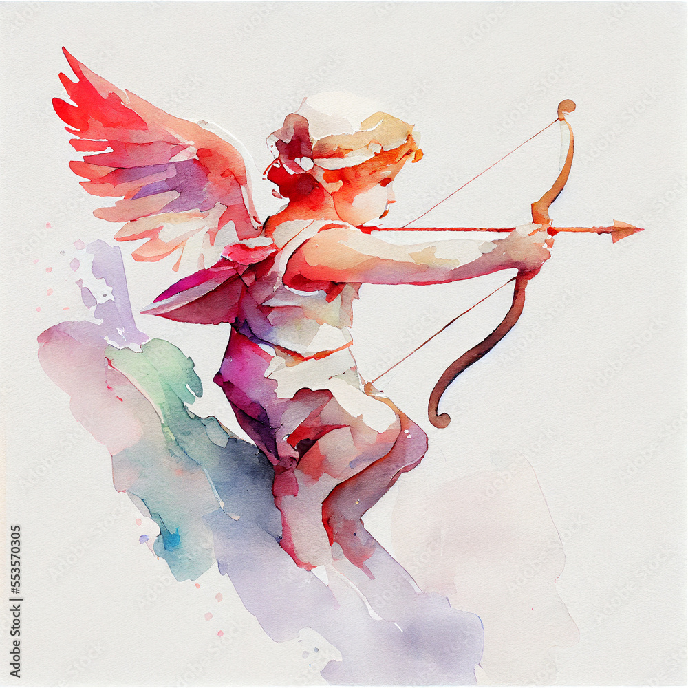 Abstract double exposure watercolor cupid arrow. Digital illustration ...