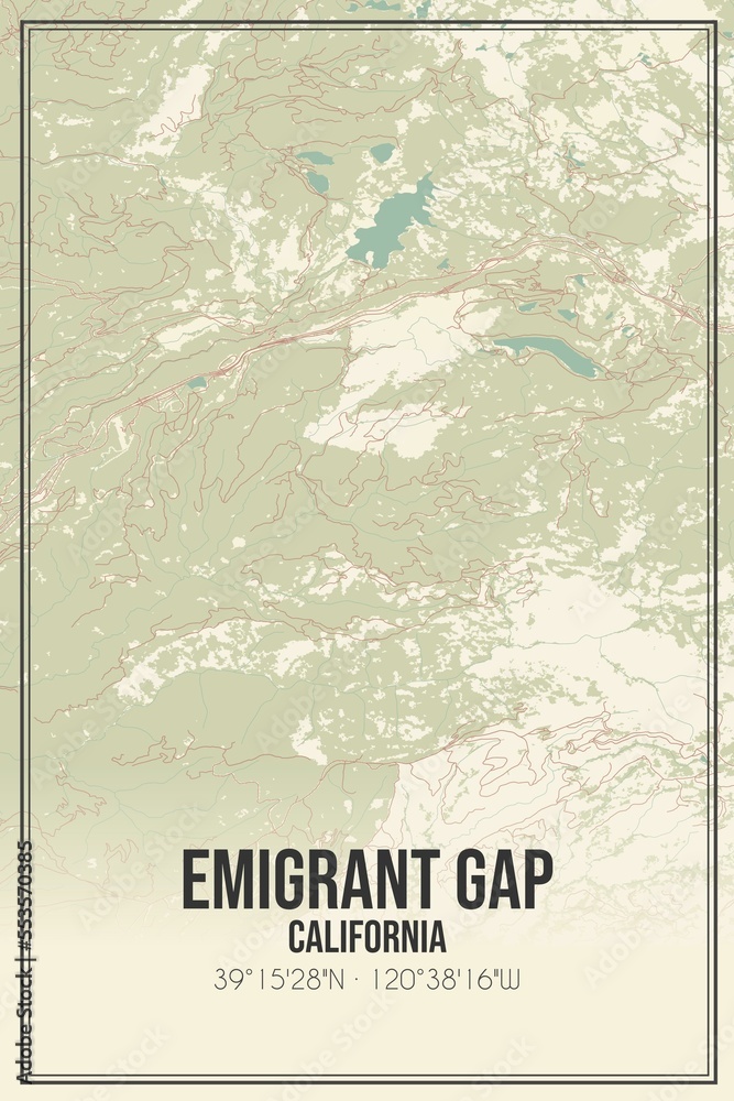 Retro US city map of Emigrant Gap, California. Vintage street map ...
