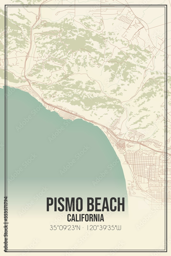 Retro US city map of Pismo Beach, California. Vintage street map. Stock ...