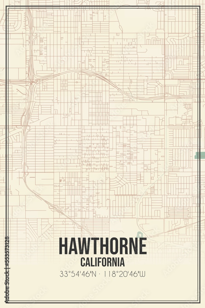 Retro US city map of Hawthorne, California. Vintage street map ...
