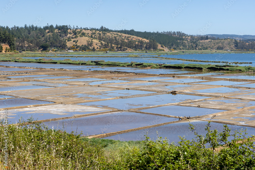 Salinas de Cáhuil and Laguna Cáhuil (Pichilemu) - Chile Stock Photo ...