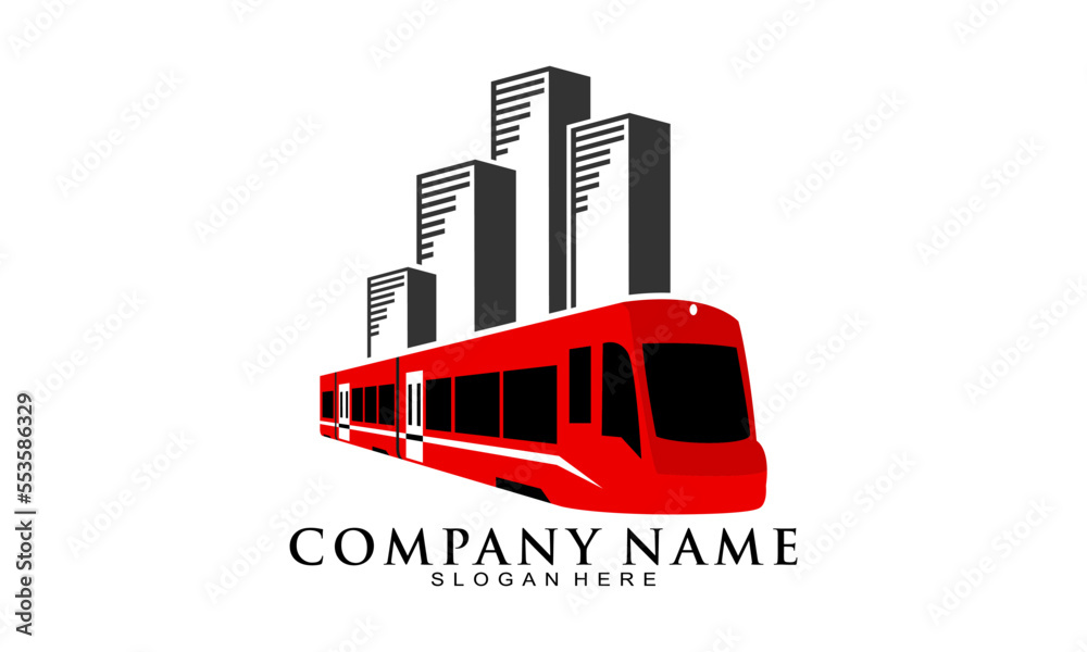 Red train in the city vector logo Stock Vector | Adobe Stock