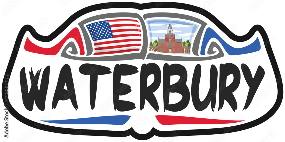 Waterbury USA United States Flag Travel Souvenir Sticker Skyline ...