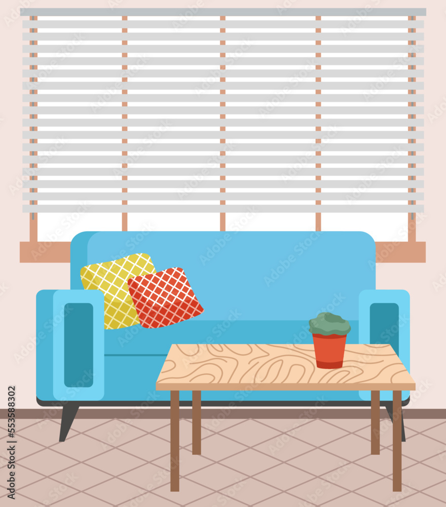 Soft couch. Leisure furniture. Sofa or divan. Arrangement of furniture ...