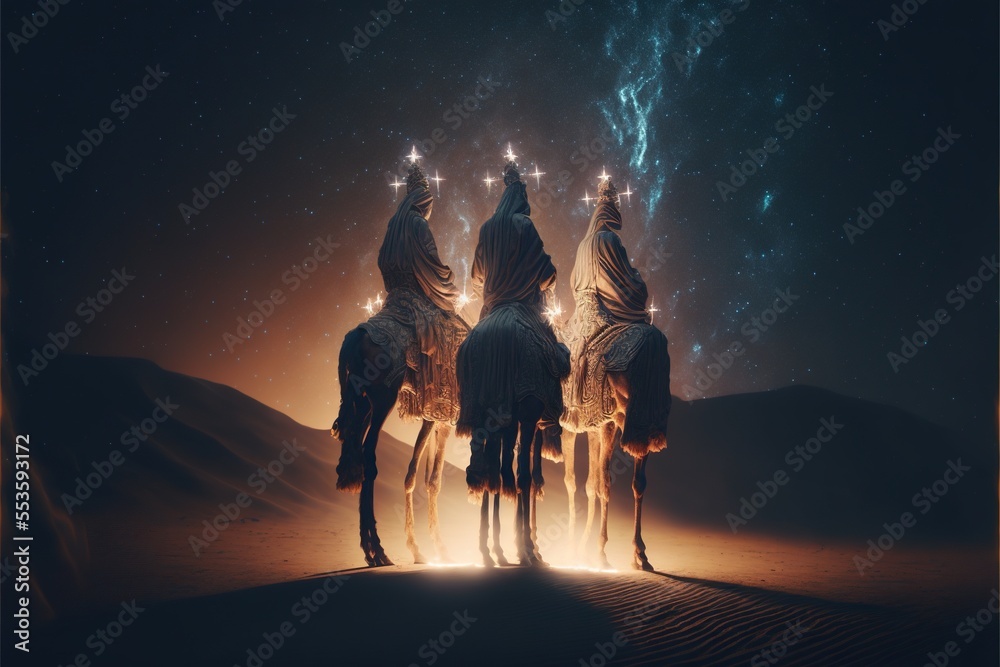 Three kings wise men. Christmas nativity scene concept art. Stock ...