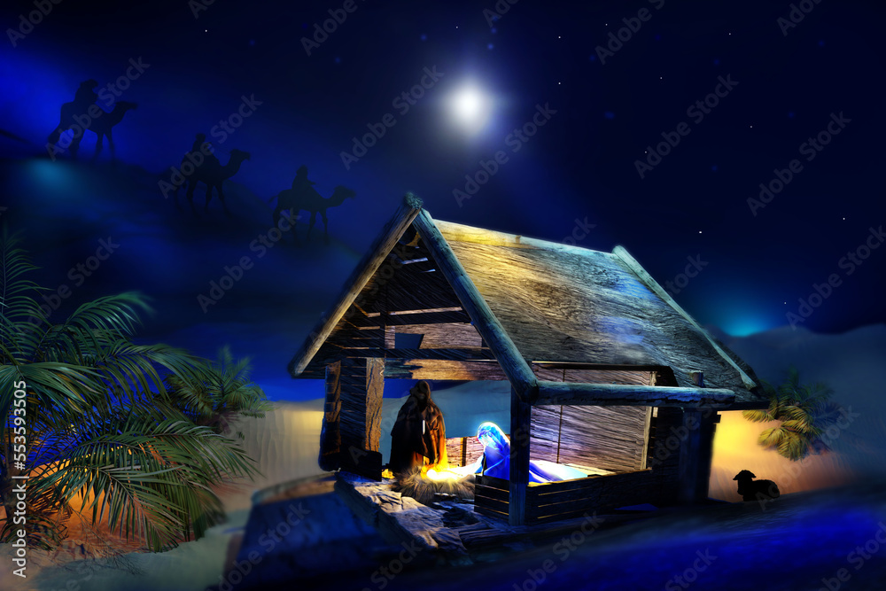 Ilustração do Stock: Nativity scene in Bethlehem with Baby Jesus in ...