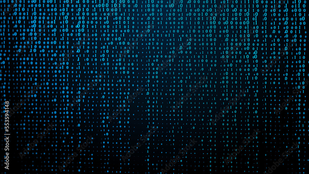 Falling digits of binary code. Illustration of the matrix. Digital dark ...