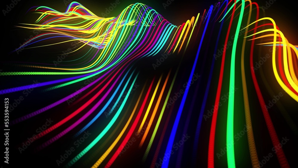 3d render. Motion design background. Festive bg with multicolored ...