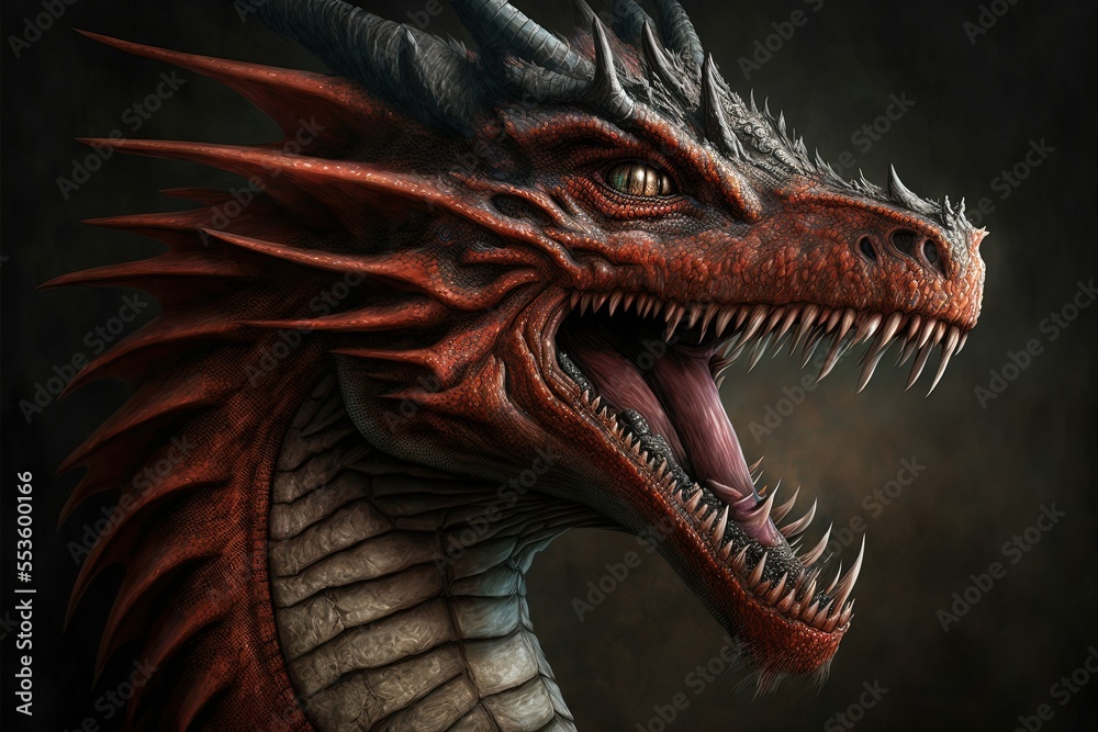 Photo & Art Print Generative AI, Generative, AI, Fantasy dragon head ...