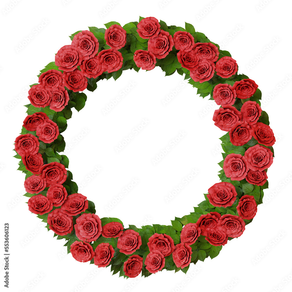 Beautiful Rose Wreath Frame on transparent background (RGBA 3D ...