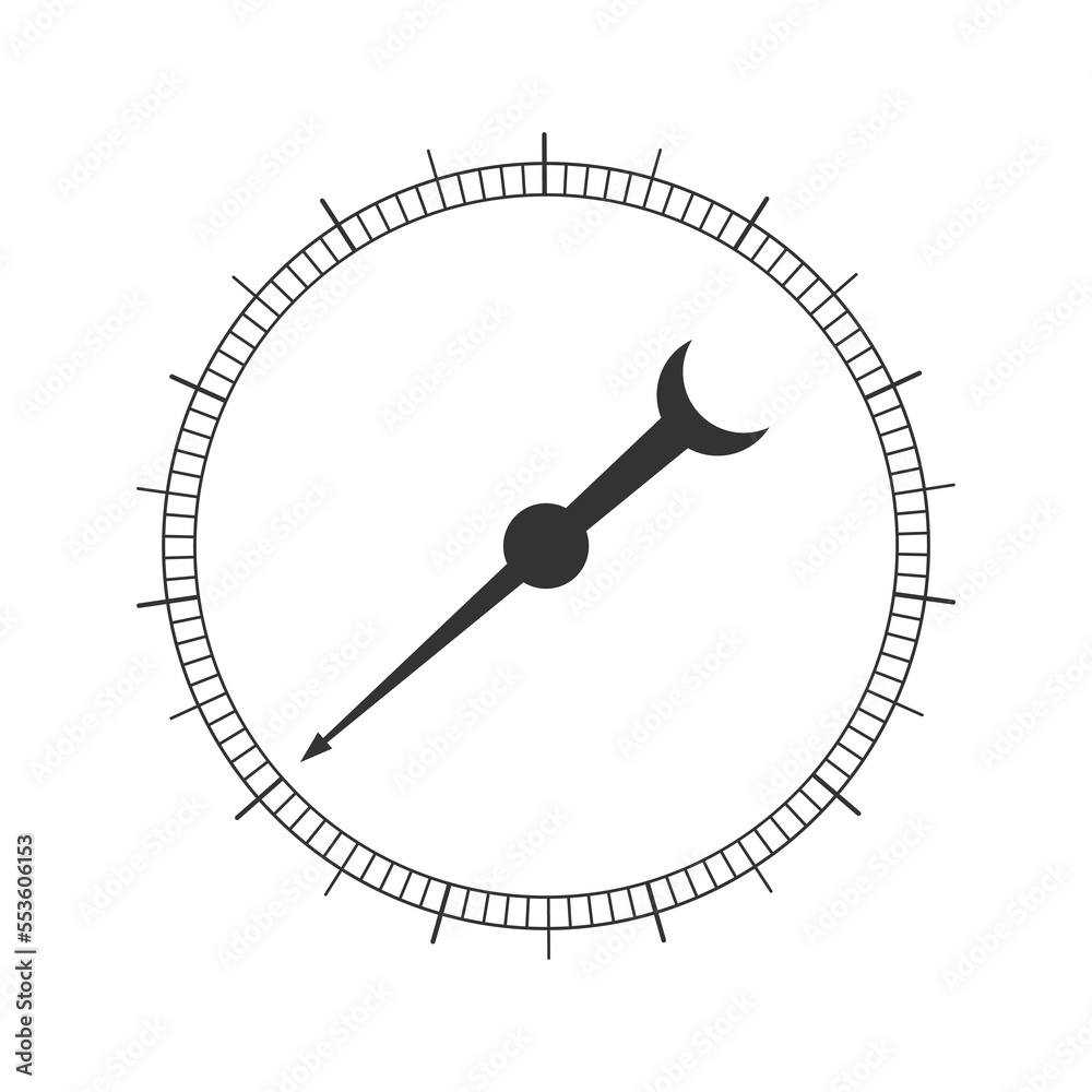 Round measuring scale of chronometer, barometer, compass, speedometer ...